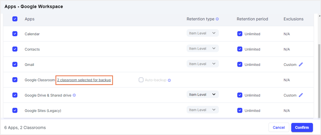 How to pause the backup for a classroom in the SysCloud backup application?